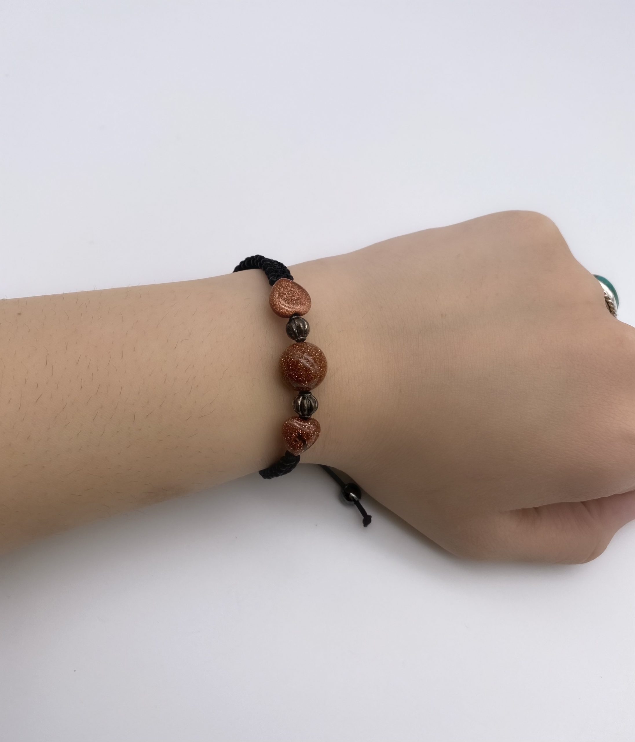 Goldstone Bracelet – Adjustable With 3 Beads – A Time for Karma